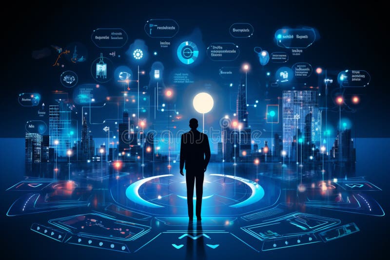 Visualizing Cloud Computing Person By Computer Screen Stock