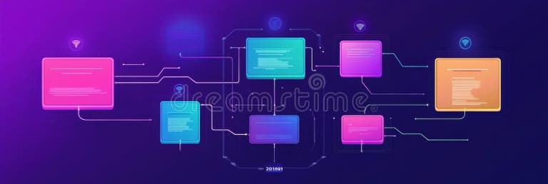 Visualizing Data Flow Sticky Note System on a Vibrant Neon Background ...