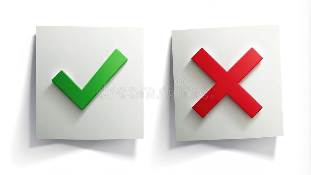 Visualizing Decisions Green Checkmark and Red X Symbols on Separate ...