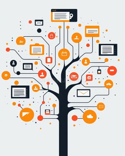 Digital Tree Connections an Abstract Infographic on Data Flow in ...
