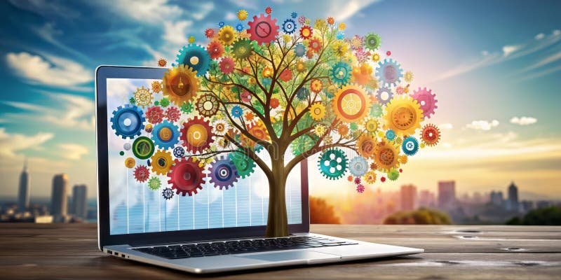 Visualizing Digital Growth a Colorful Infographic Tree Sprouts from a ...