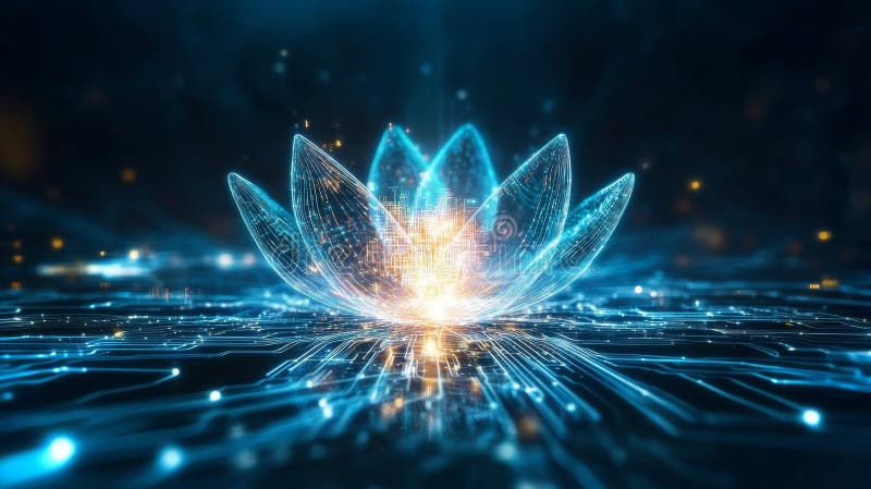 Visualizing Digital Transformation through Glowing Lotus Flower with ...