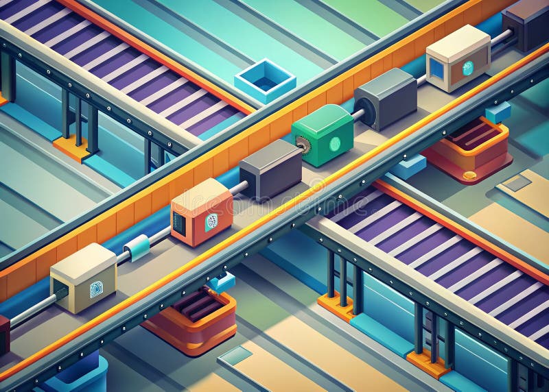 Visualizing Diverse Conveyor Belt Systems a Flat Vector Illustration Exploring Various ...