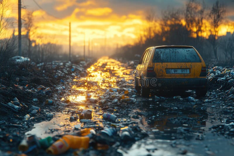 Visualizing Earth Pollution: a Road Covered in Waste and Litter ...