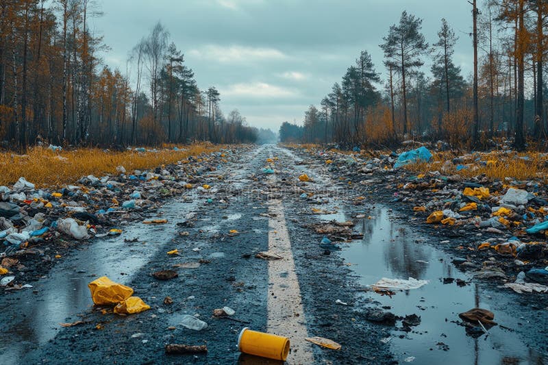 Visualizing Earth Pollution: a Road Covered in Waste and Litter ...