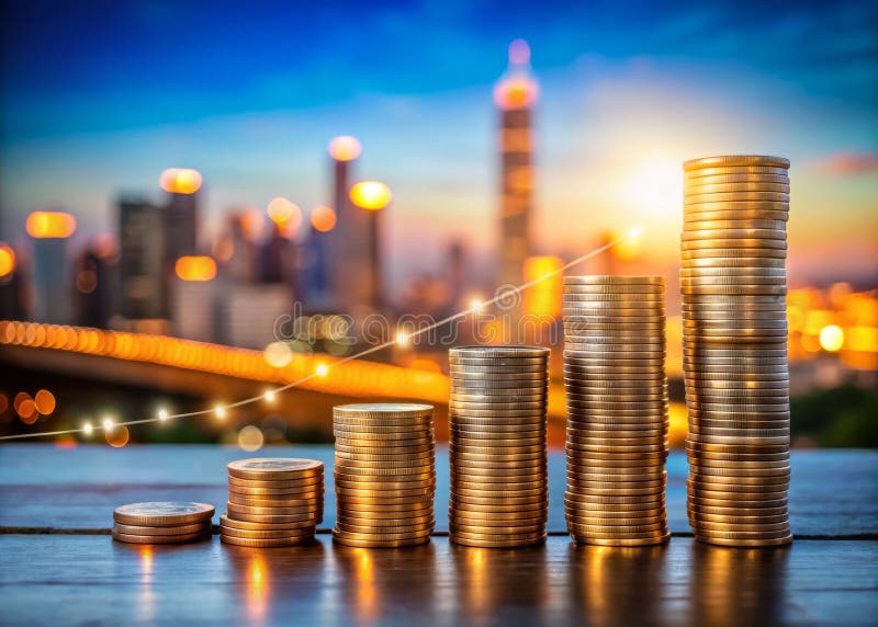 Visualizing Financial Wealth a Stacked Coin Graph Chart Against a ...