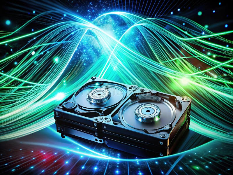 Visualizing the Flow of Data Double Exposure of Hard Drives and Data ...