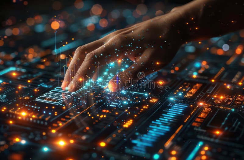 Visualizing Future Technology: Hand Interacting with Glowing Digital ...