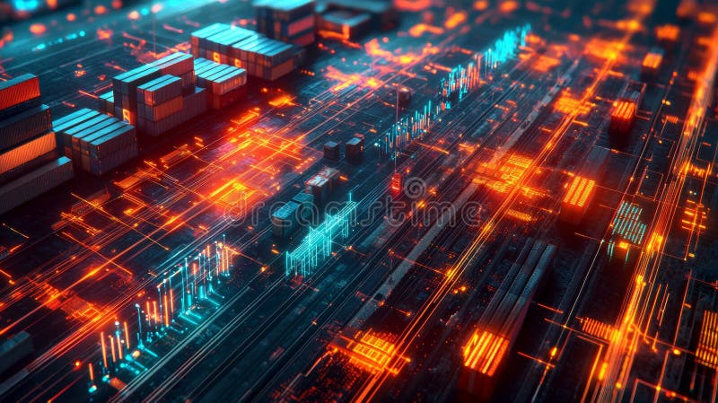 Visualizing the Global Logistics Network Using Bright Neon Hues Stock ...