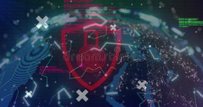 Visualizing Global Network, Digital Security Shield with Data Processing Animation Stock Video ...