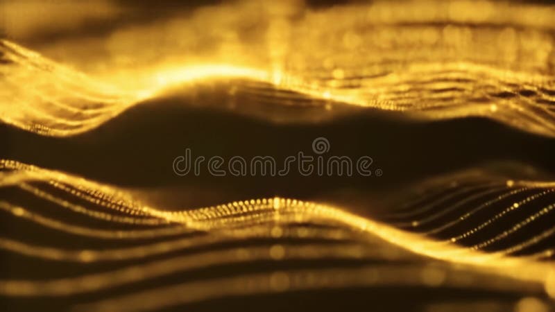Visualizing Golden Wave Patterns Flowing Fluidly in a Dark Background with Glowing Particles ...