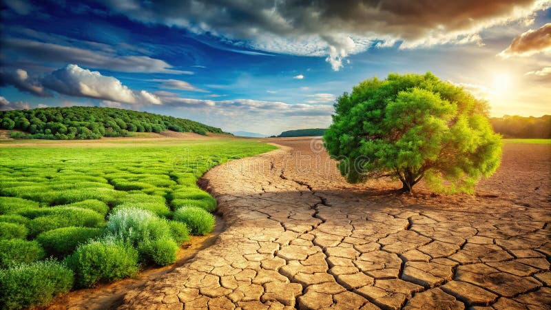 Visualizing the Impact of Drought a Stark Contrast of Lush Green and ...