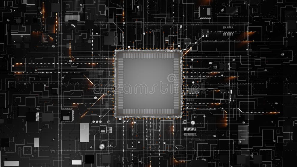 Visualizing a Modern Circuit Board with a Central Processor Surrounded ...