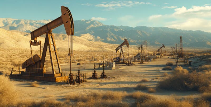 Visualizing Oil Production in an Expansive Desert. Stock Illustration ...