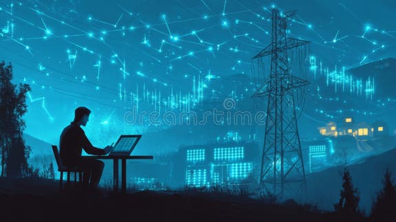 Visualizing Smart Grid Infrastructure with Real-Time Data Flow Stock ...