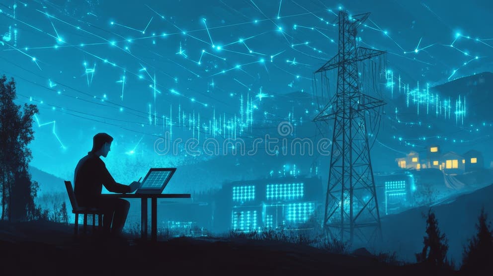 Visualizing Smart Grid Infrastructure with Real-Time Data Flow Stock ...