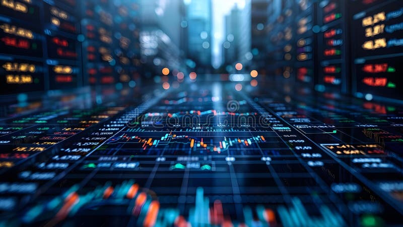 Visualizing Stock Market Trends: Digital Charts on Dark Blue Background ...