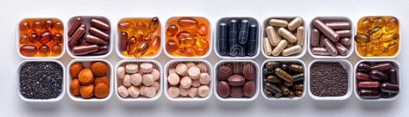 Assorted Dietary Supplements in Various Shapes and Colors in Organized ...