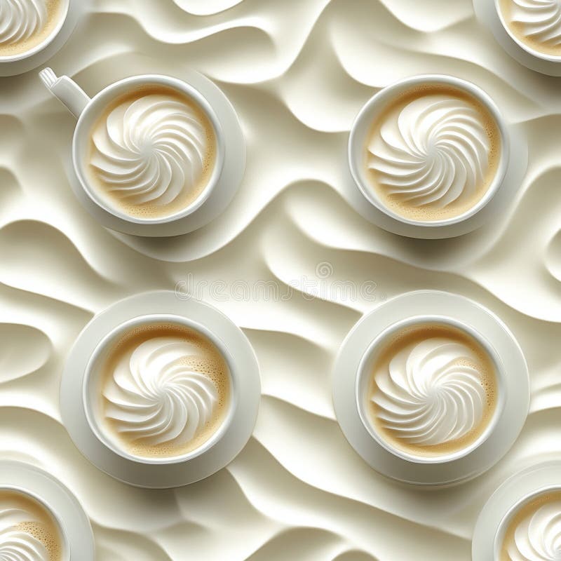 A Visually Appealing Arrangement of Coffee Cups with Swirling Foam on a ...