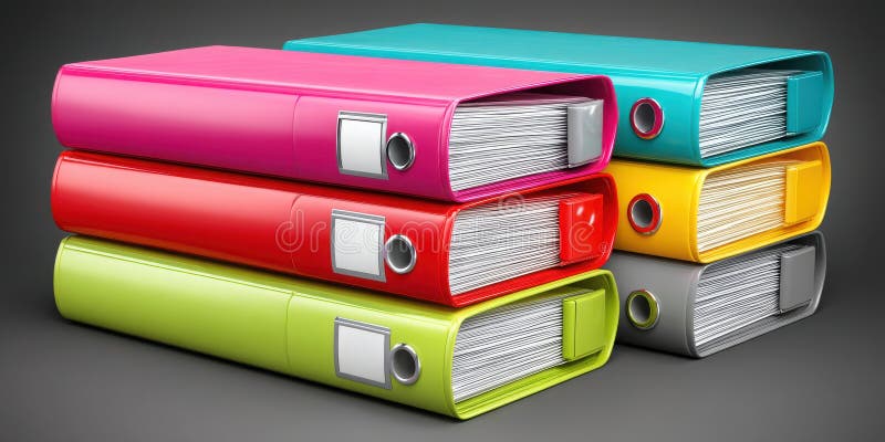 Colorful Display of Office Binders Stacked on Each Other in a Modern ...