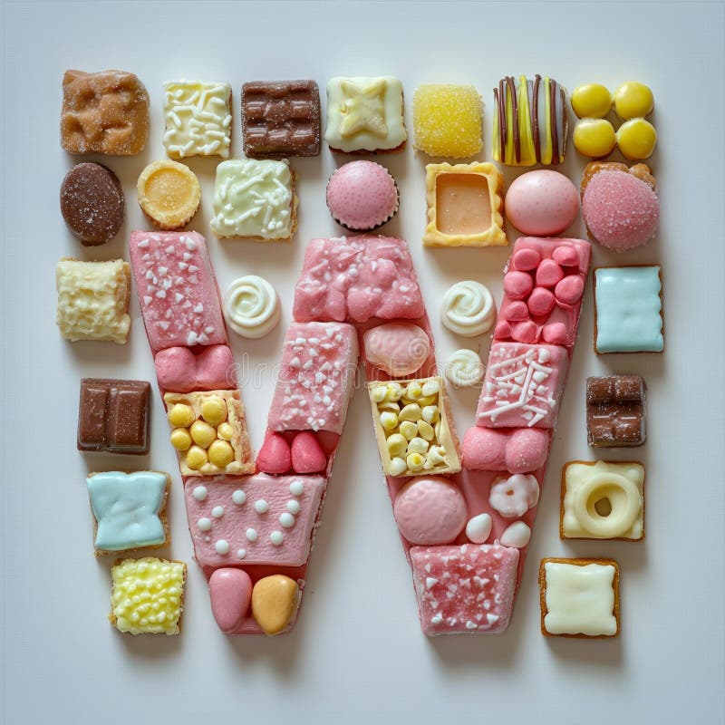 Delicious Letter W Made Assorted Sweets White Background Showcasing ...