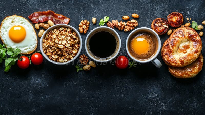 A Visually Appealing Breakfast Display of Eggs, Pastries, and Coffee on ...