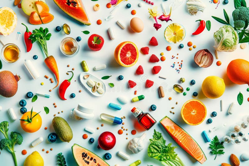 A Visually Appealing Collage of Vitamin-rich Foods, Supplements ...