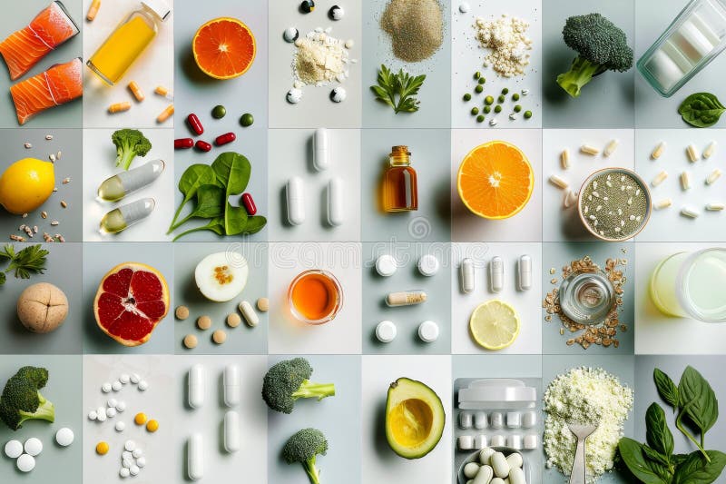 A Visually Appealing Collage of Vitamin-rich Foods, Supplements ...