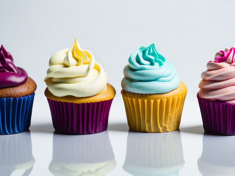 Tasty Colorful Cupcakes Arranged in a Perfect Line Against a Bright ...