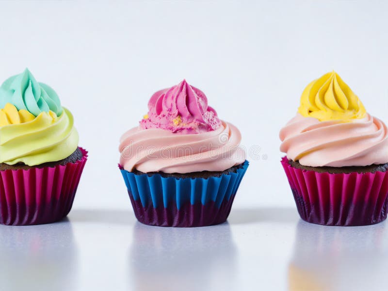 Tasty Colorful Cupcakes Arranged in a Perfect Line Against a Bright ...