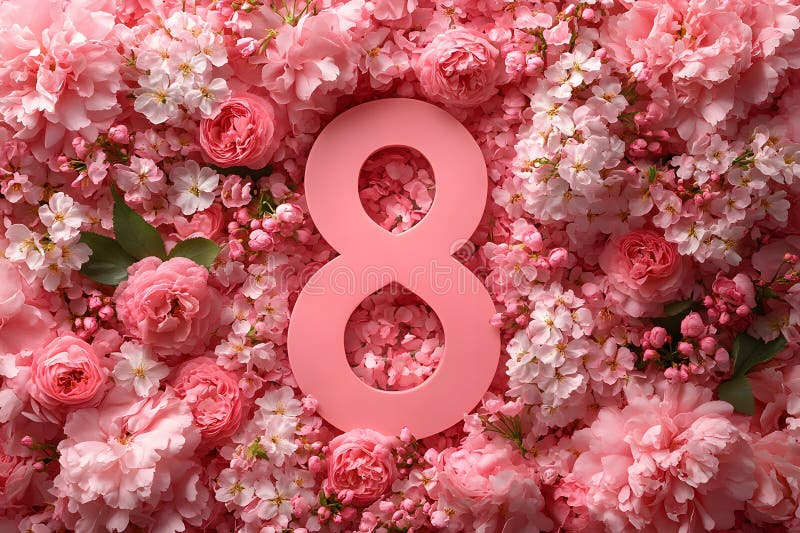 Floral Number Eight Design with Pink Blossoms for Romantic Spring ...