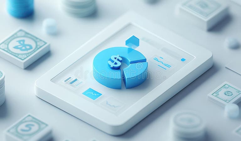 Modern 3D Illustration of Financial Technology with Pie Chart and App ...