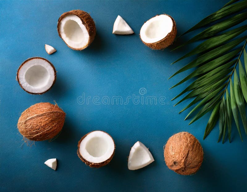 Exotic Coconut Flat Lay Composition with Space for Text on Color ...