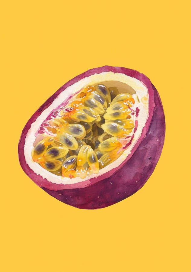Half of a Ripe Passion Fruit with Vibrant Yellow Pulp Against a Bright ...