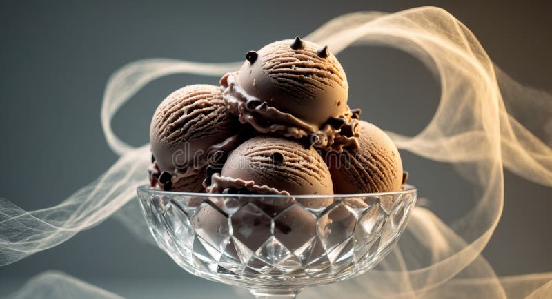 Delicious Chocolate Ice Cream in a Crystal Bowl with Delicate Light ...