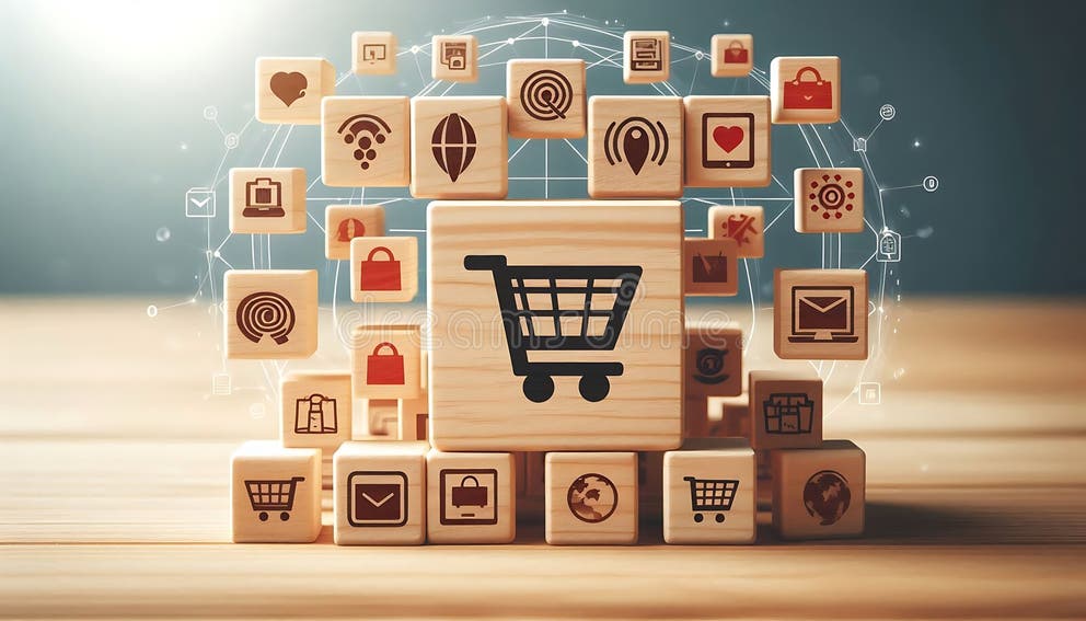 E-commerce and Online Shopping Concept with Wooden Blocks Stock ...