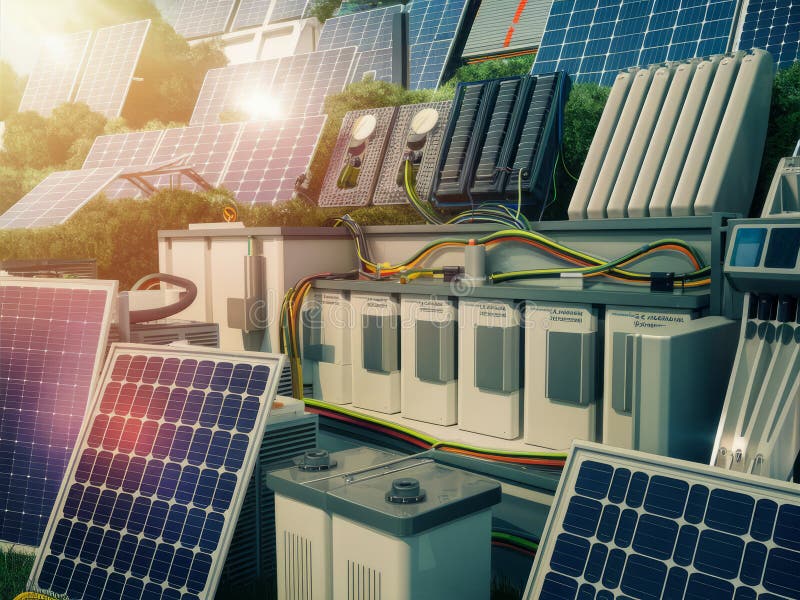 Visually Appealing Image of a Solar Powered Battery System in a Green ...
