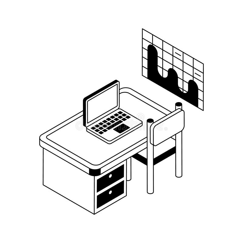 Visually Appealing Isometric Outline Icon of Workstation Desk Stock ...