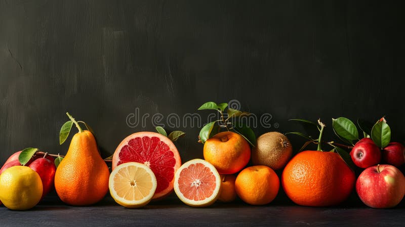 A Visually Appealing Lineup of Fruits Arranged in a Studio Setup Stock ...