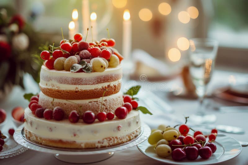 Multi-Layered Cake on Table Stock Illustration - Illustration of ...