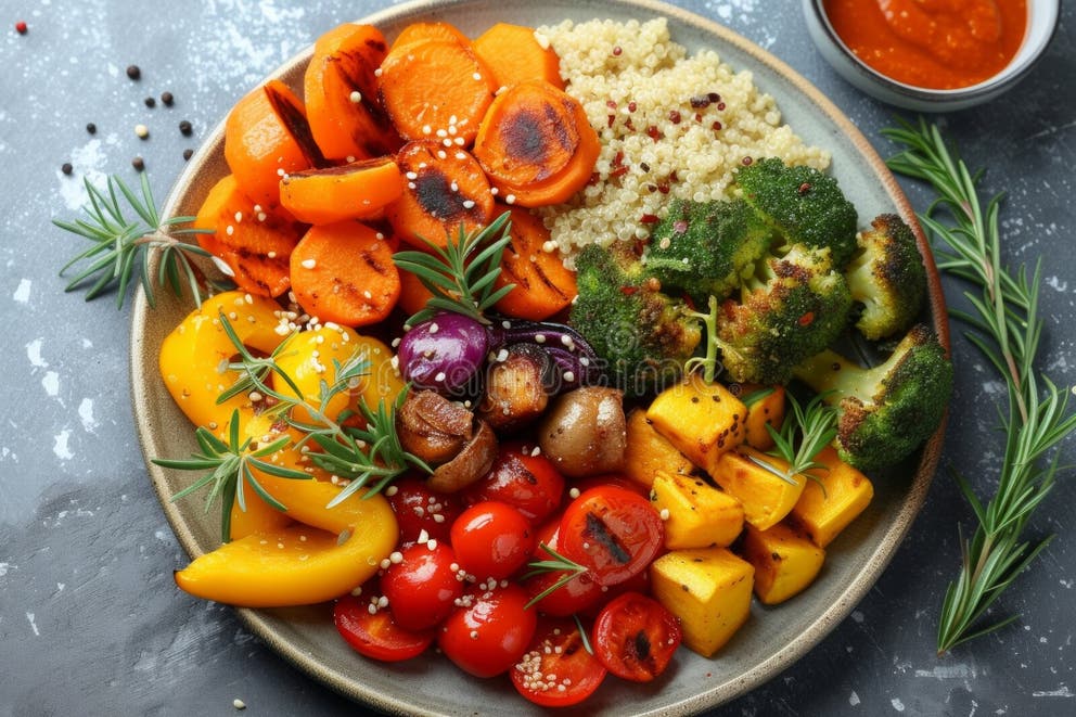 A Visually Appealing Plate Featuring a Variety of Roasted Vegetables ...