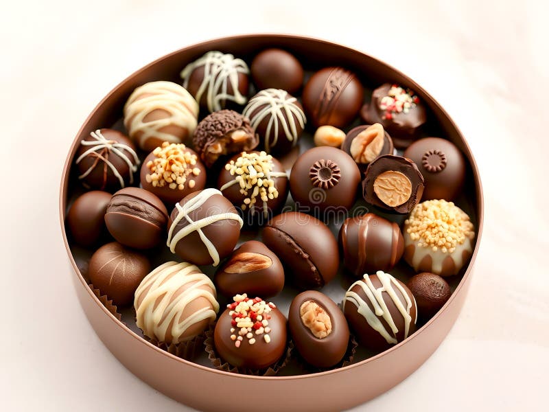 Assorted Artisan Chocolates in Round Box Stock Illustration ...
