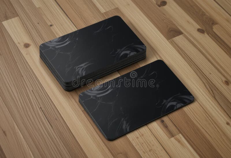 A Visually Appealing Stack of Black Business Cards with a Textured Grey ...