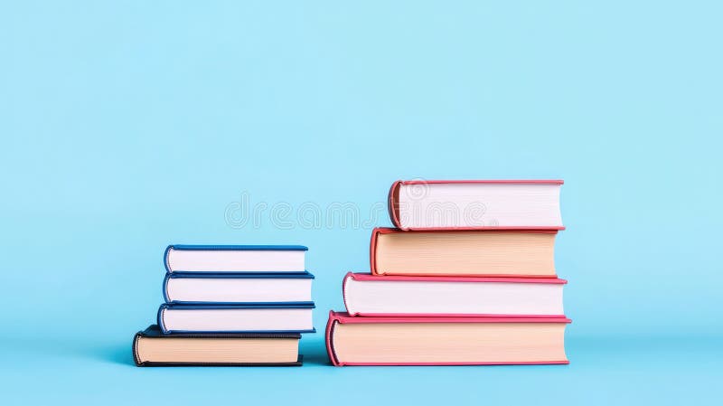 A Visually Appealing Stack of Colorful Books Over a Light Blue ...