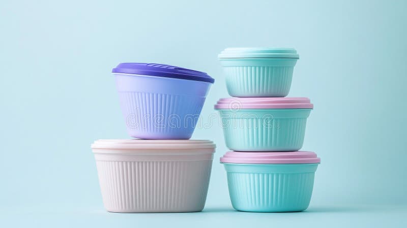Pastel Plastic Food Storage Containers Kitchen Organization Stacked ...