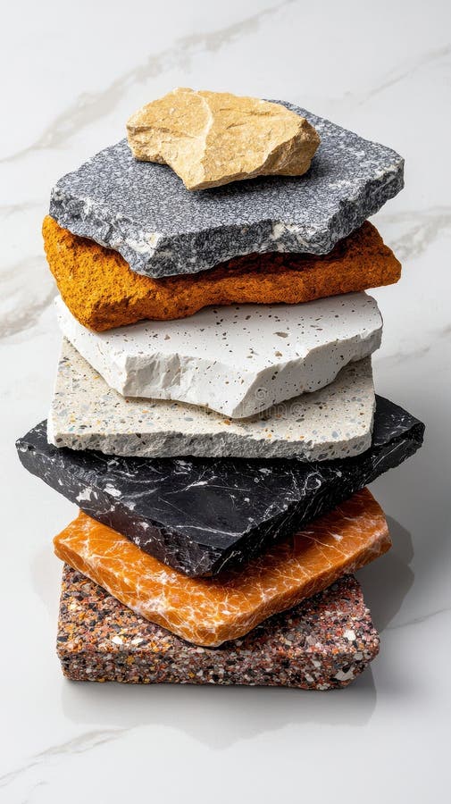 Colorful Natural Stone Samples Stacked on Elegant Surface for Interior ...