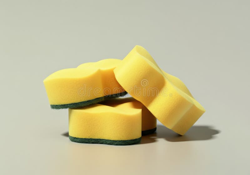 Stack of Yellow Cleaning Sponges on a Neutral Background Stock Photo ...