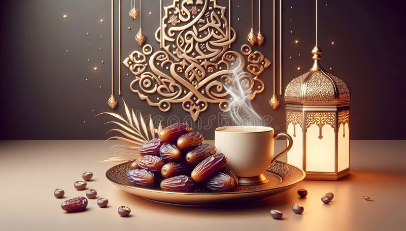 Ramadan Feast: Dates, Coffee, and a Traditional Lantern Stock ...