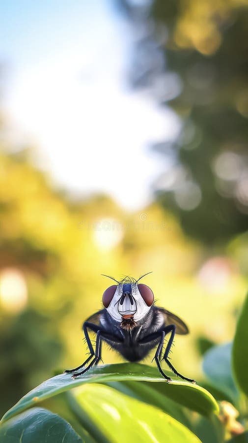 Stylized Cartoon Fly on a Leaf in Bright Sunlight. Stock Illustration ...