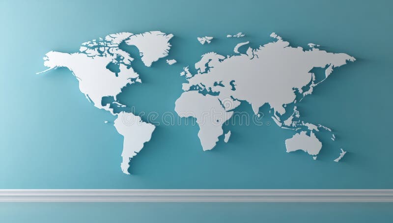 A Visually Appealing White Map of the World Set Against a Blue ...